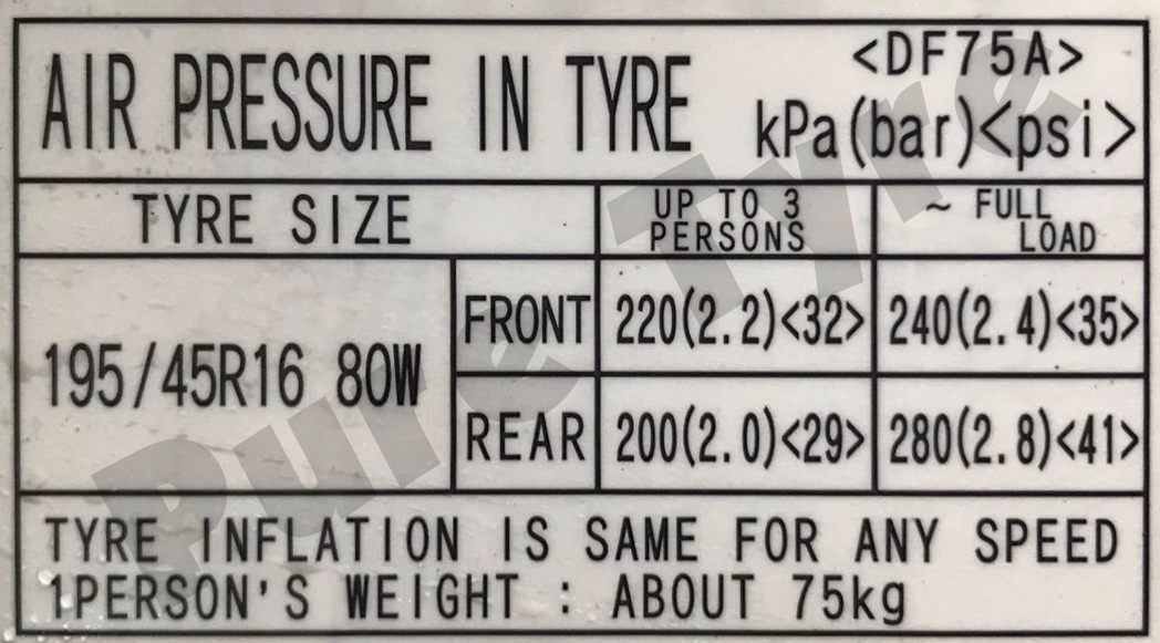 Mazda Mazda 2 (07 - 14) Tyre Pressure Placard Sticker