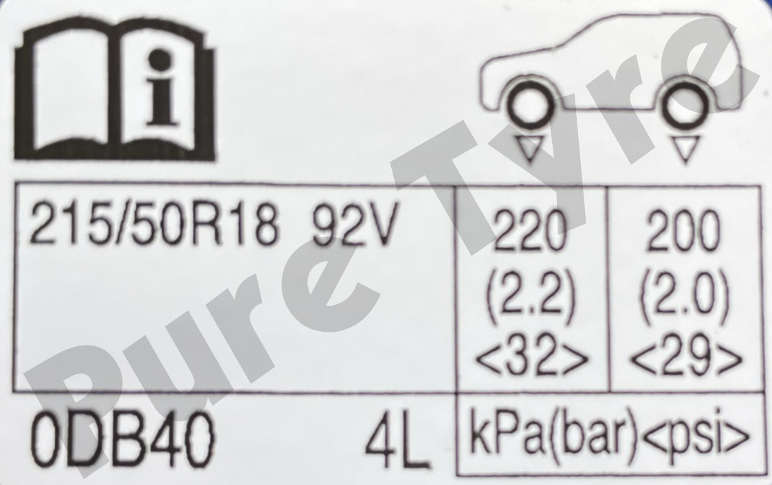 Toyota Yaris Cross Tyre Pressure Placard | Pure Tyre 01603 462959