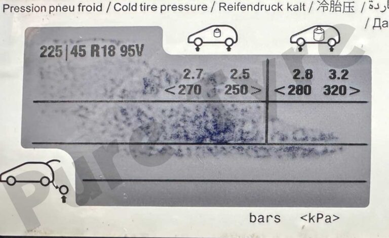 Citroen C4 Spacetourer Tyre Pressure Placard | Pure Tyre 01603 462959