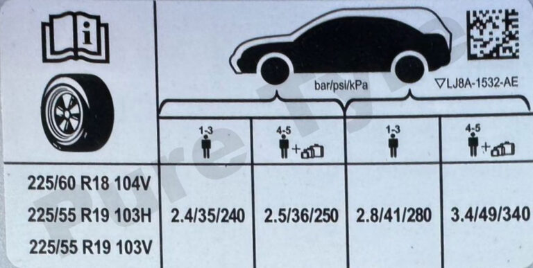 Ford Mustang Mach-E Tyre Pressure Placard | Pure Tyre 01603 462959